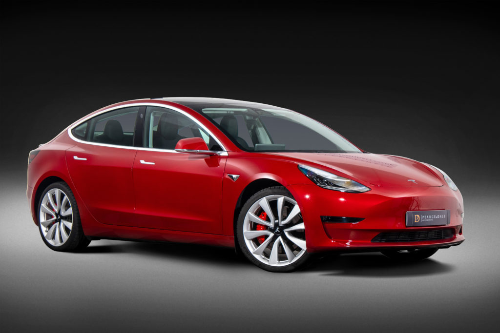 Tesla Model 3 Red Black Background - Pearce & Dale