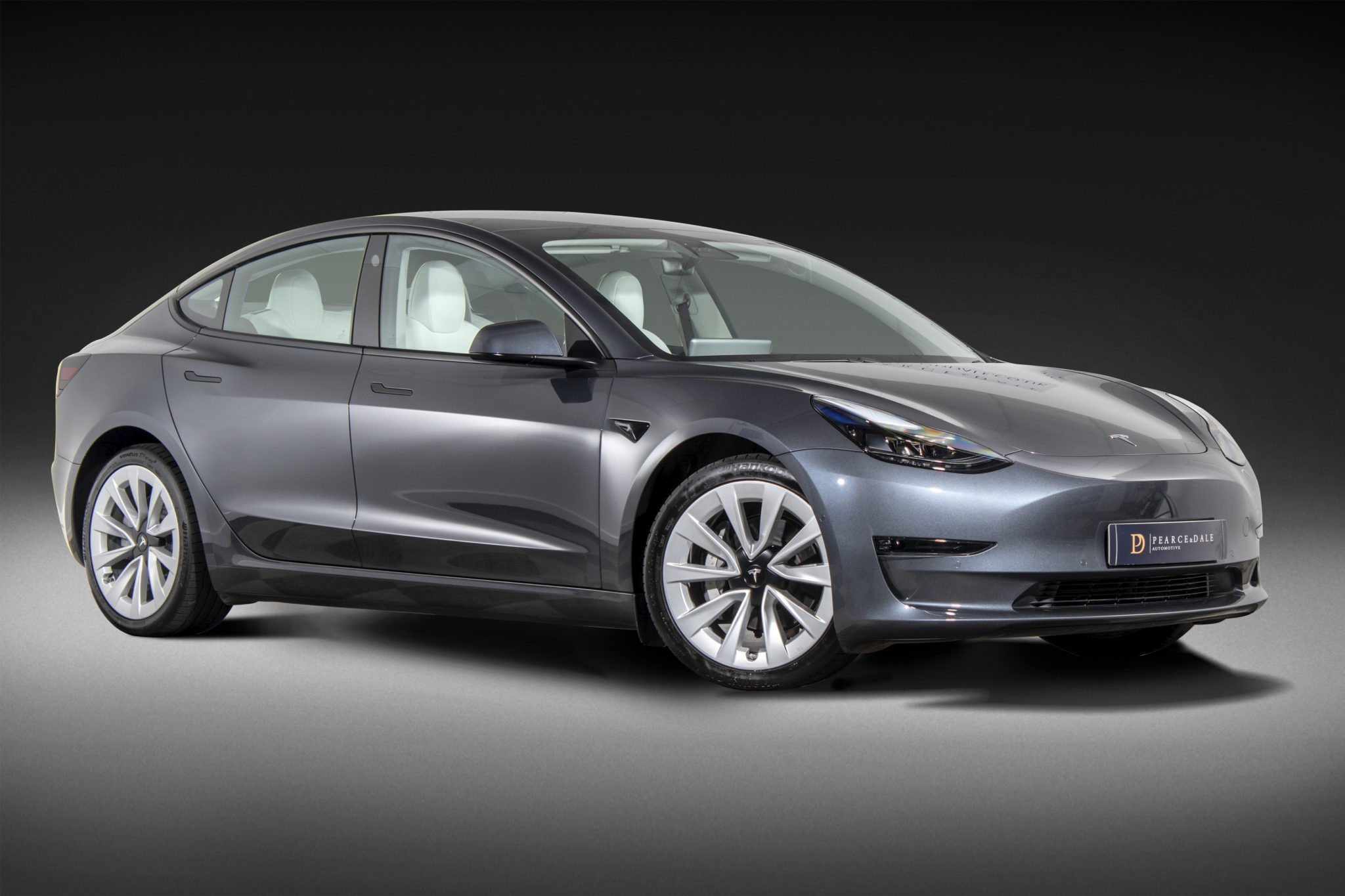 Tesla Model 3 Grey White Interior black background - Pearce & Dale